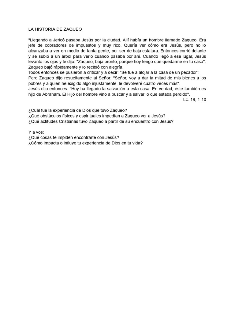 La Historia de Zaqueo | PDF