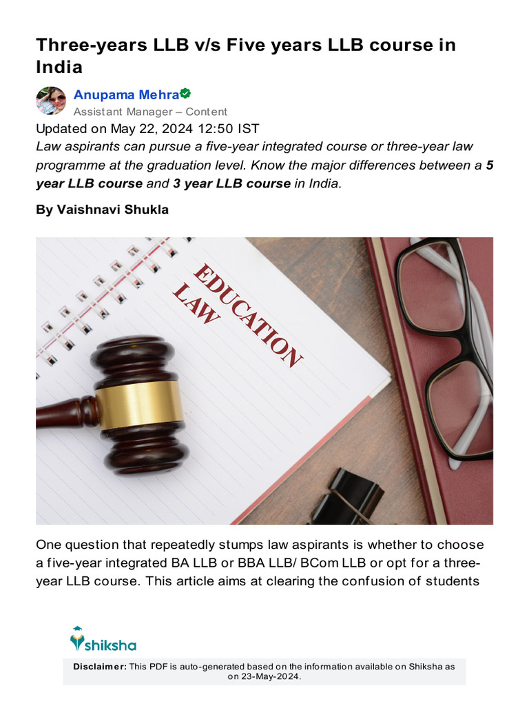 3 Year LLB Course in India | PDF | Titles | Legal Education