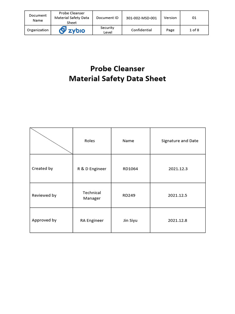 Probe Cleanser MSDS | PDF | Hazards | Occupational Safety And Health