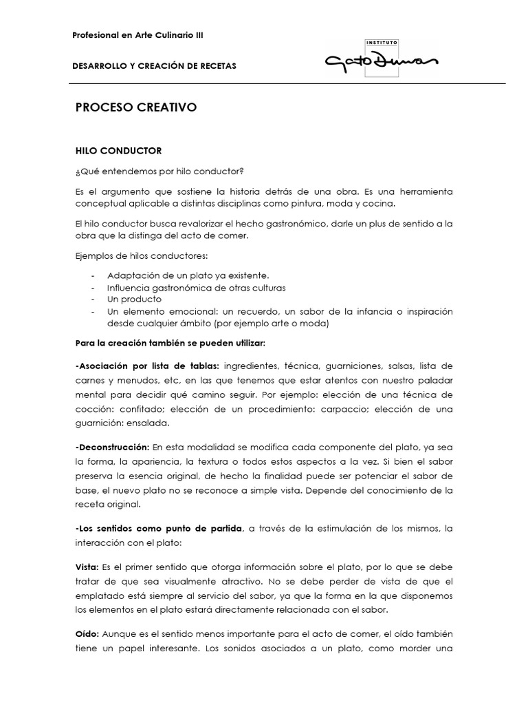 Proceso Creativo | PDF | Gusto | Artes culinarias