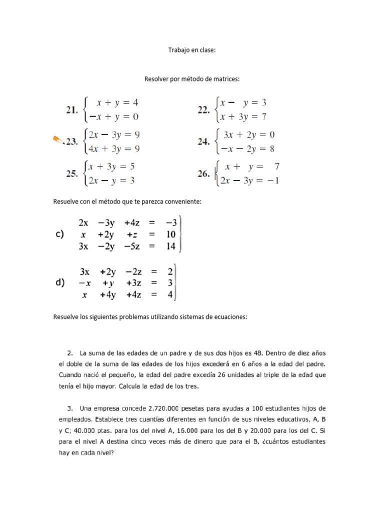 Ejercicios de Sistemas de Ecuaciones. s8 | PDF