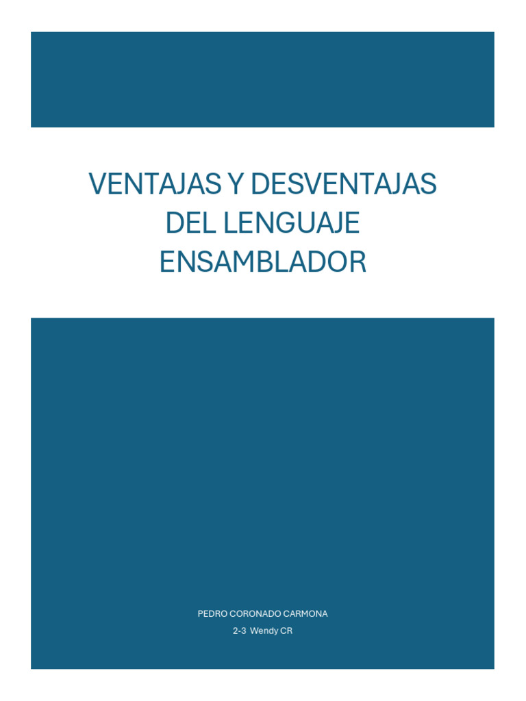Ventajas y Desventajas Del Lenguaje Ensamblador | PDF | Lenguaje ensamblador | Lenguaje de ...