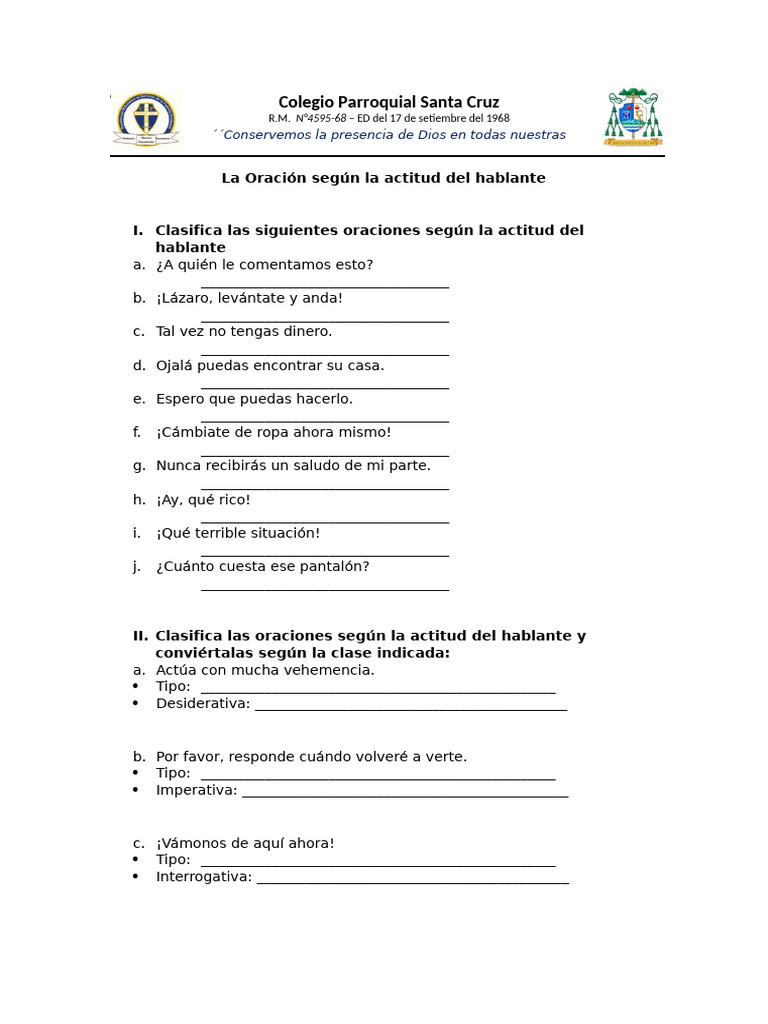 La Oracion Segun La Actitud Del Hablante | PDF | Estudios de idiomas ...