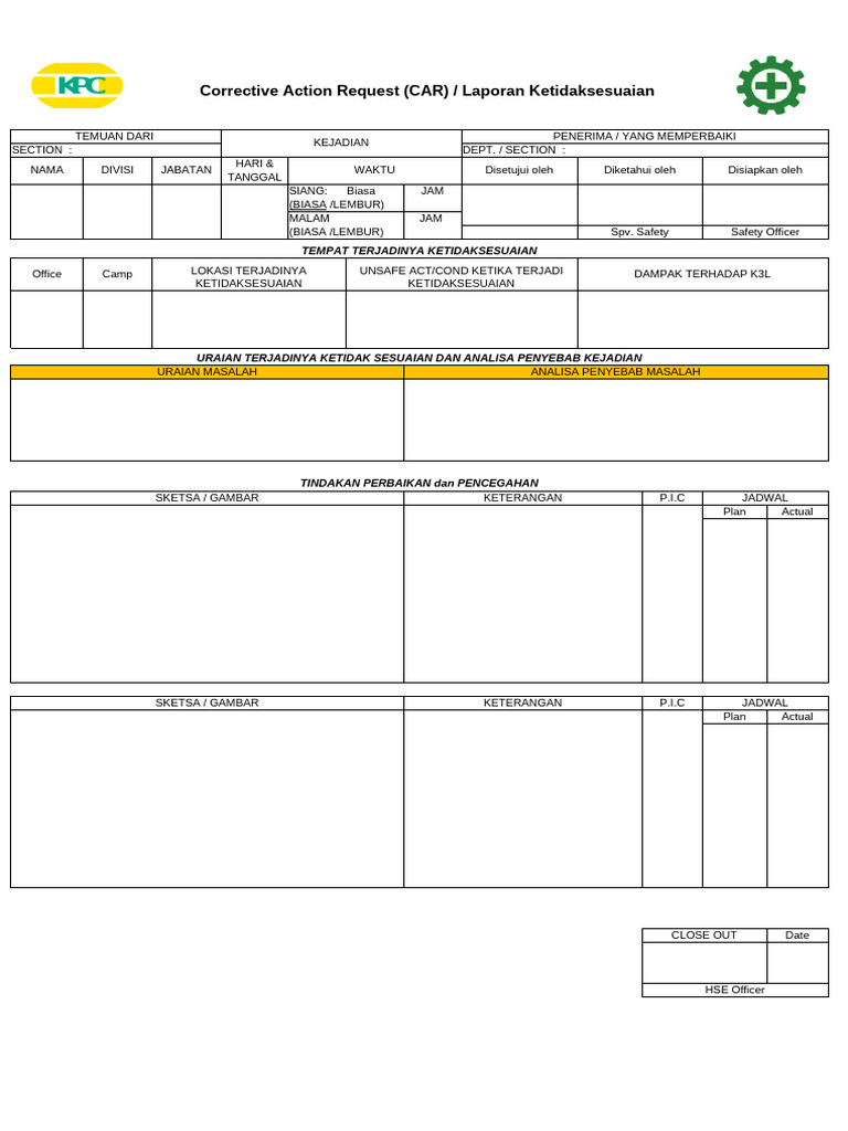 Form Corrective Action Request (CAR) | PDF