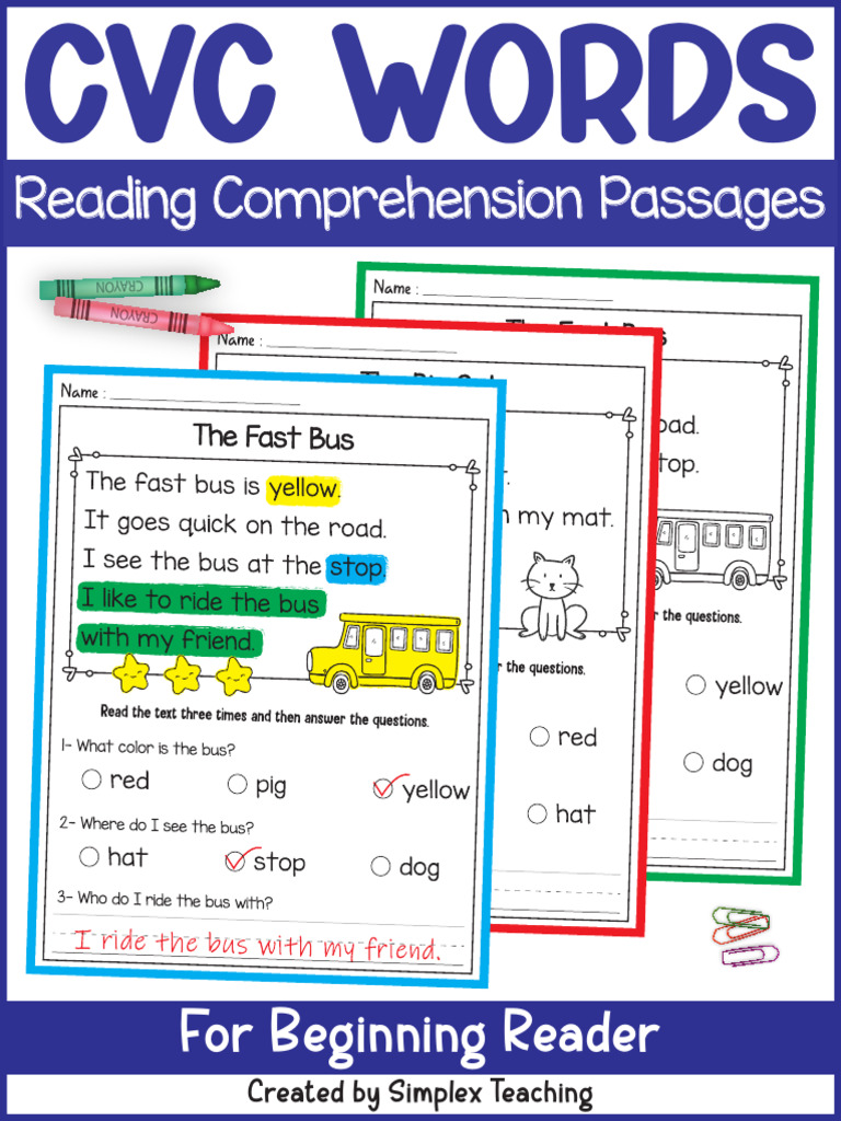 Reading Comprehension Passages: CVC Words | PDF | Self-Improvement ...