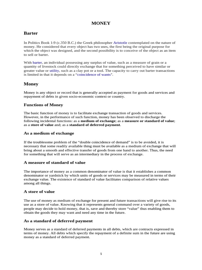 Fin1b - Money and Money Creation | PDF | Money | Central Banks