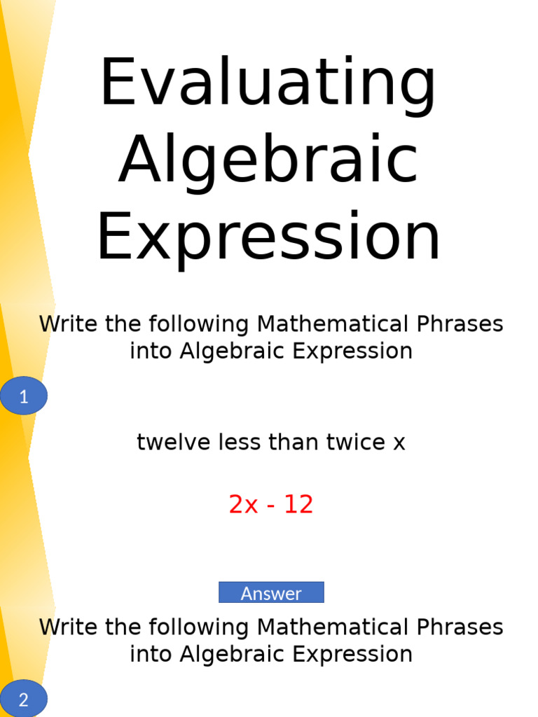 Evaluating Algebraic Expression | PDF