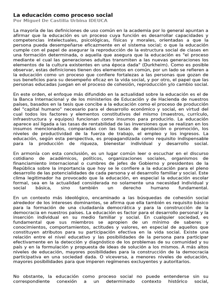 La Educacion Como Proceso Social-1 | PDF | Democracia | Ideologías ...