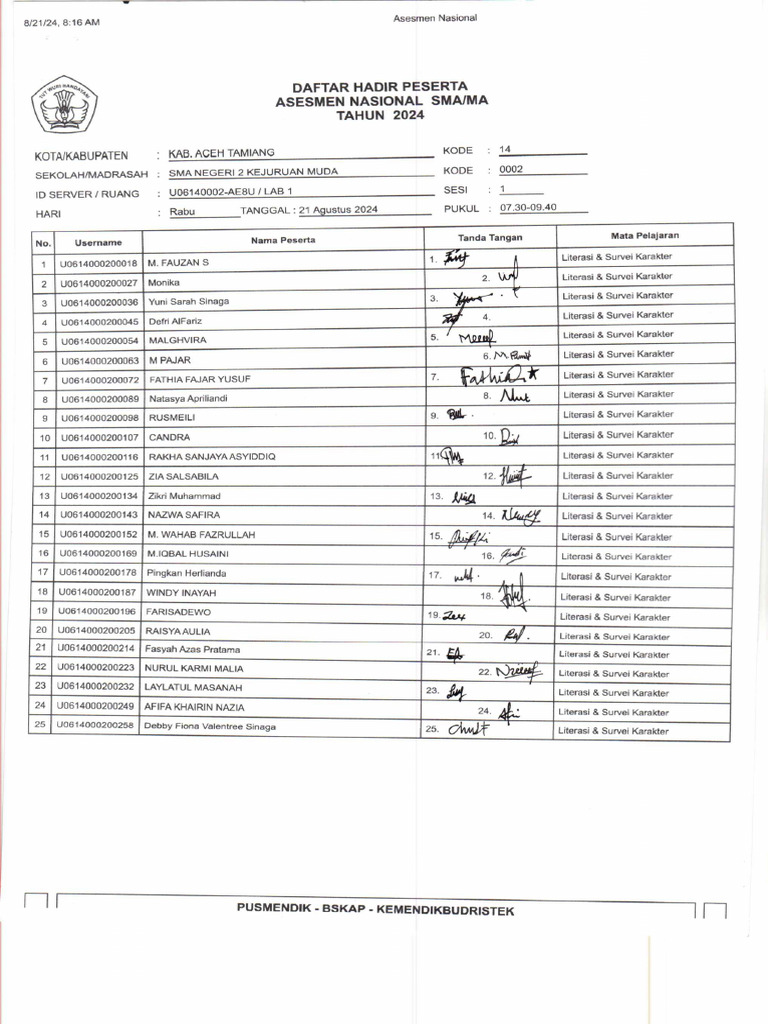 Absen Sesi 1 - H-1 | PDF
