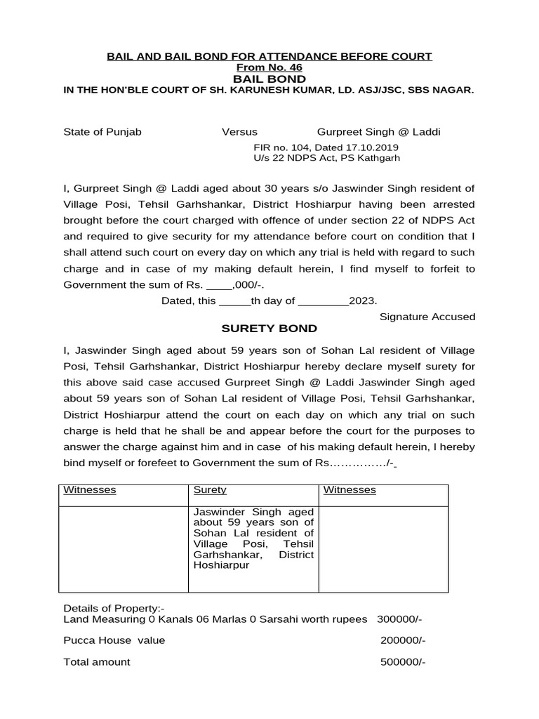 Bail Bond Affidavit FORM | PDF | Bail | Affidavit