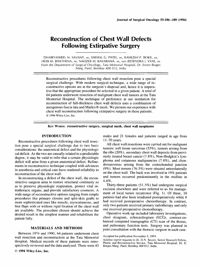 Reconstruction of Chest Wall Defects | PDF | Surgery | Thorax