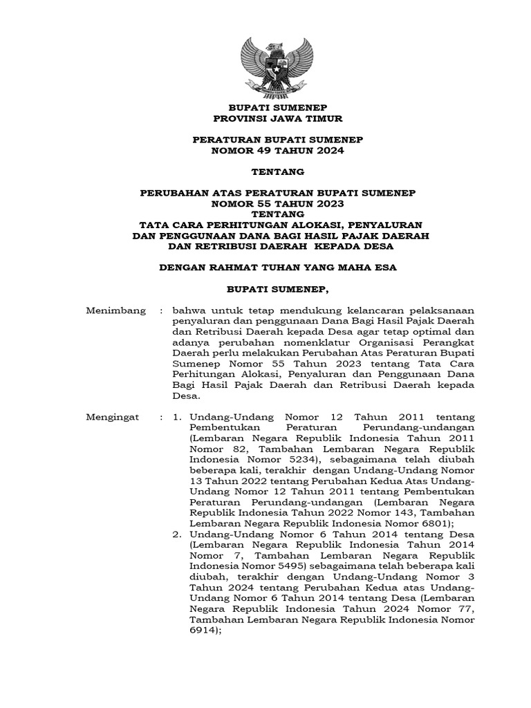 Perbup Sumenep DBH PDRD NOMOR 49 TAHUN 2024 | PDF