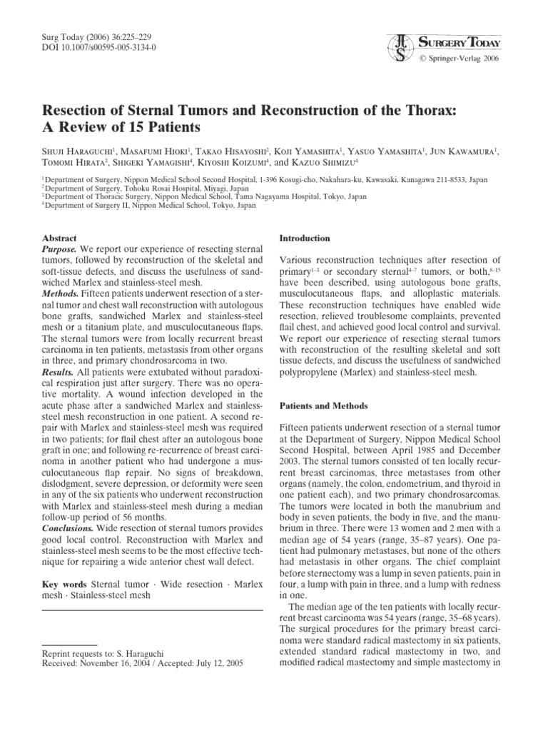 Resection of Sternal Tumors and Reconstruction of The Thorax | PDF ...