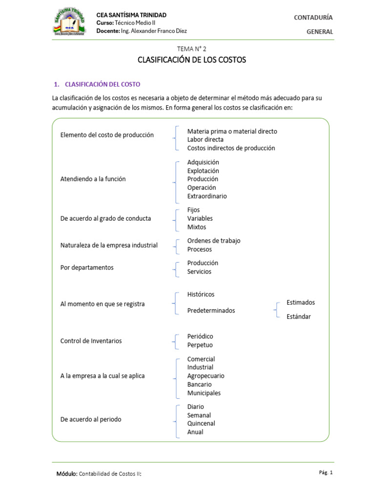 Tema 2 Clasificacion de Los Costos | PDF | Costo | Business