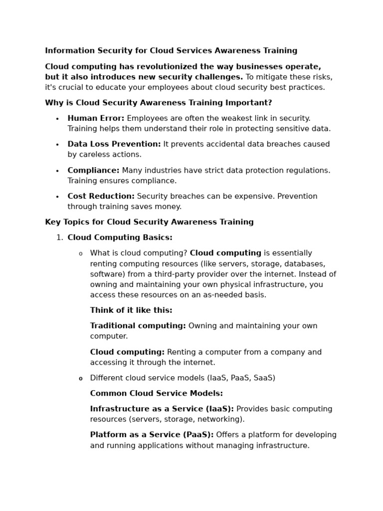 Information Security For Cloud Services Awareness Training | PDF | Cloud Computing | Security