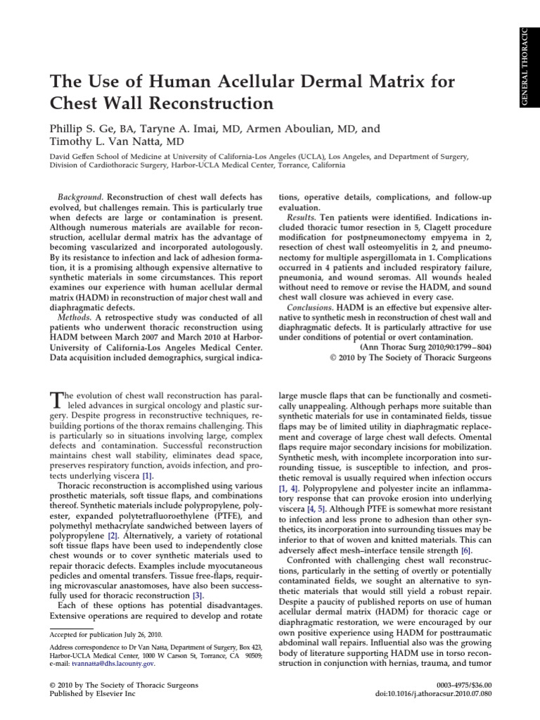 The Use of Human Acellular Dermal Matrix For | PDF | Thorax | Surgery