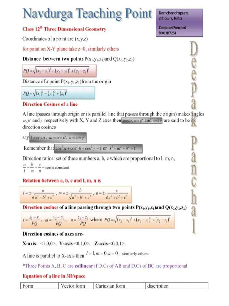 Angle Between Lines in 3D Geometry | PDF | Cartesian Coordinate System ...