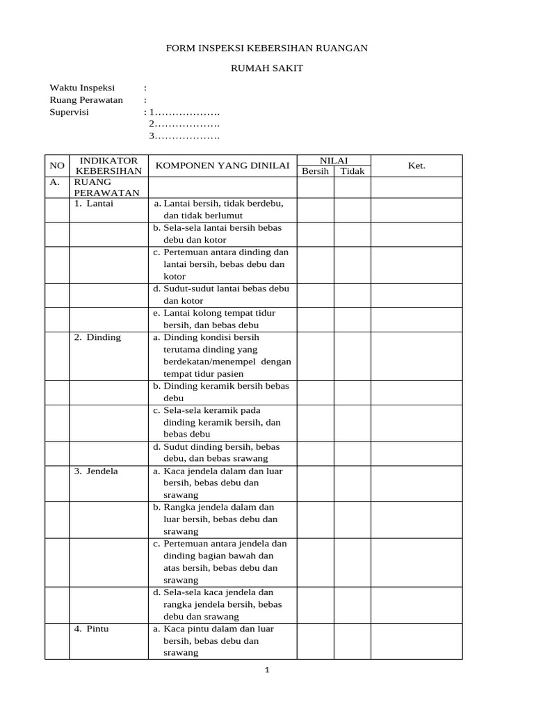 Form Inspeksi Kesling Rs | PDF | Griya & Taman