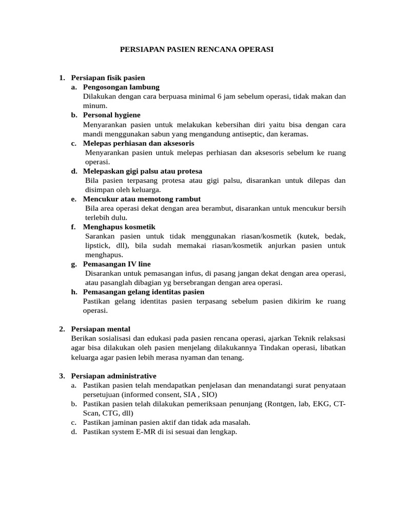 Persiapan Pasien Rencana Operasi | PDF