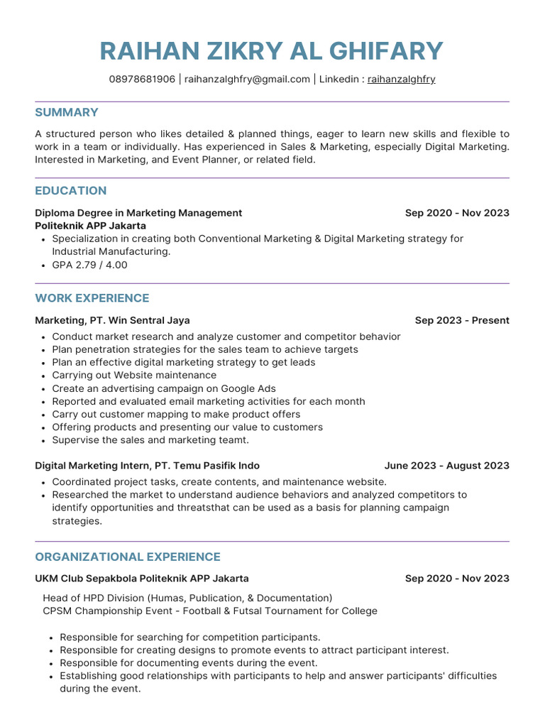 Raihan Zikry Al Ghifary: Marketing Profile | PDF | Marketing | Digital ...