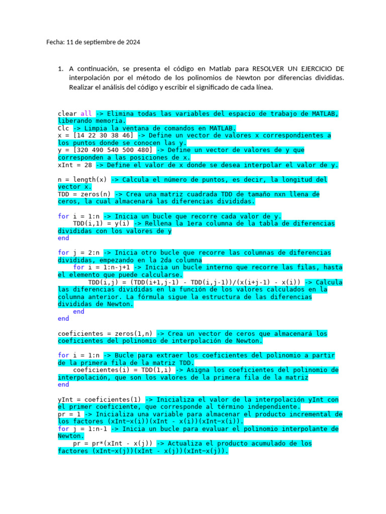 Interpolación en Matlab: Ejercicios Resueltos | PDF | Concentración ...