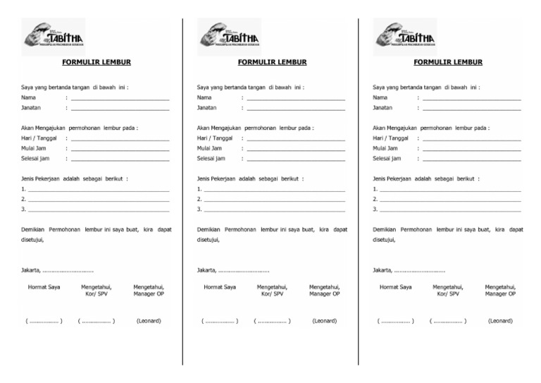 Formulir Lembur Ok | PDF