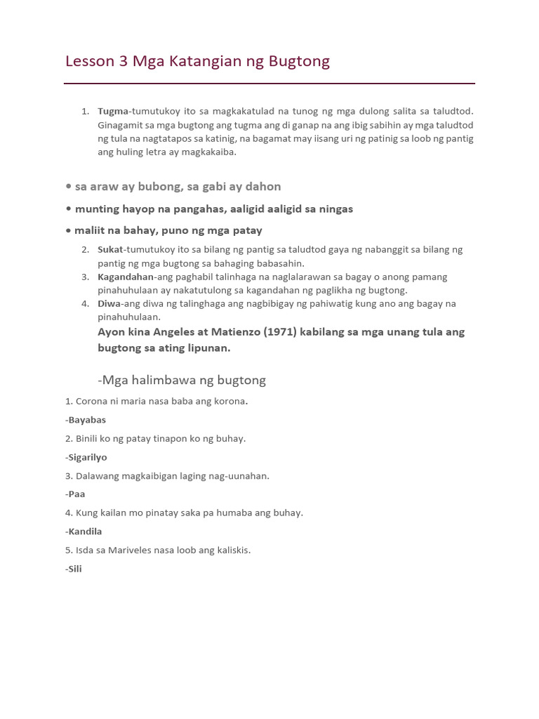 Lesson 3 Mga Katangian NG Bugtong: Sa Araw Ay Bubong, Sa Gabi Ay Dahon ...