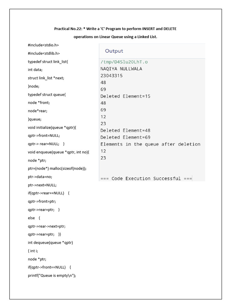 C Program: Queue Operations with Linked List | PDF | Teaching Methods & Materials | Computers