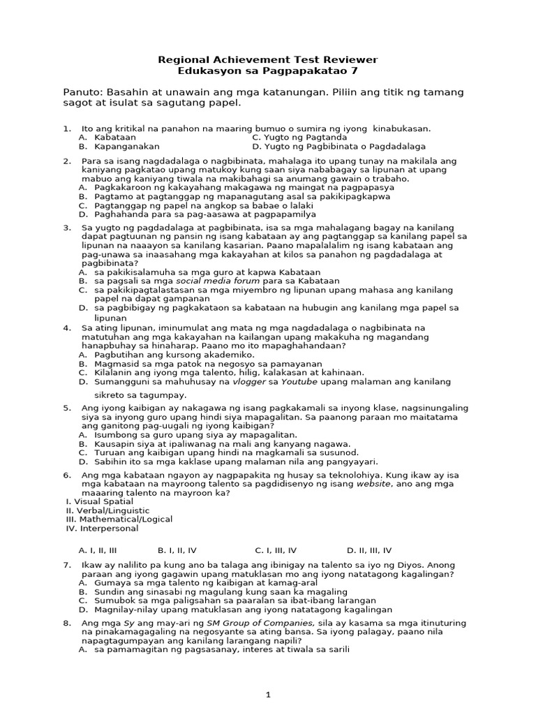 RAT EsP 7 Reviewer | PDF