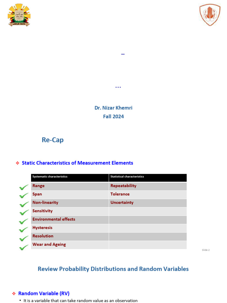 EC441-Lecture 3 Static Characteristic of MS | PDF | Probability Distribution | Engineering Tolerance