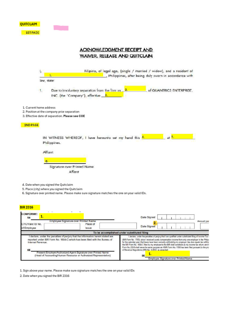 Guidelines On How To Fill in QC and BIR 2316 | PDF