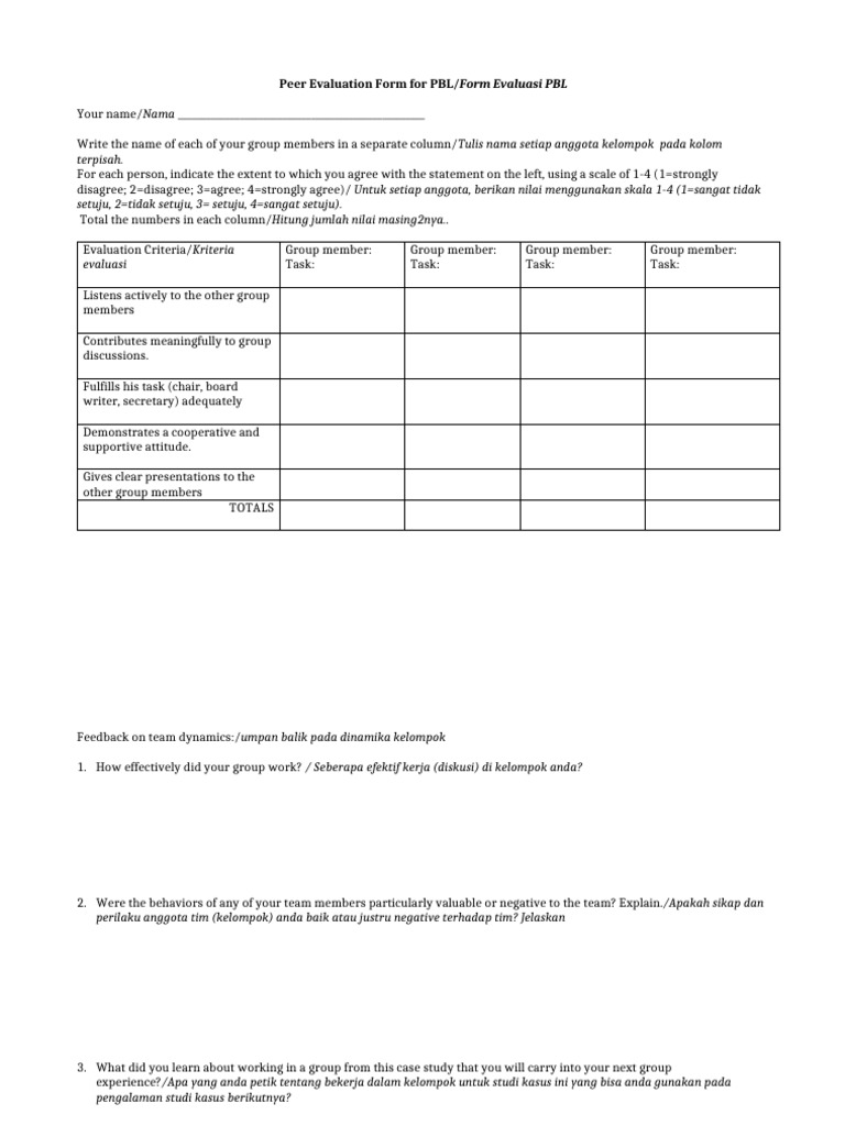 Peer Evaluation Group Work Pbl Pdf
