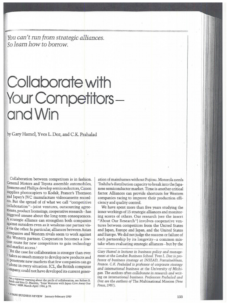 Class 5 - Optional Reading - Hamel Et Al 1989 - Collaborate With Your Competitors | PDF