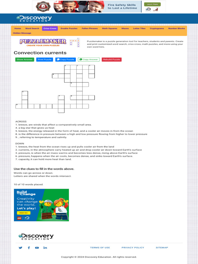 Criss Cross Puzzle Discovery Education Puzzlemaker | PDF | Oceans | Earth