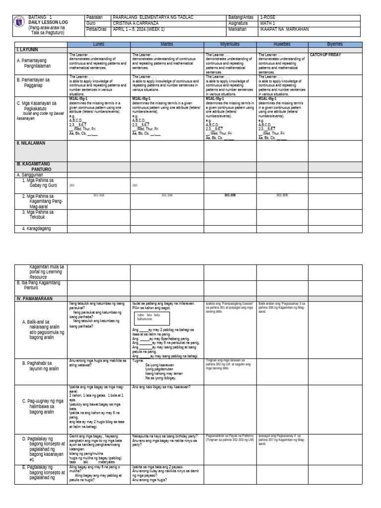 DLL 4TH Quarter MATH 1 W1 | PDF