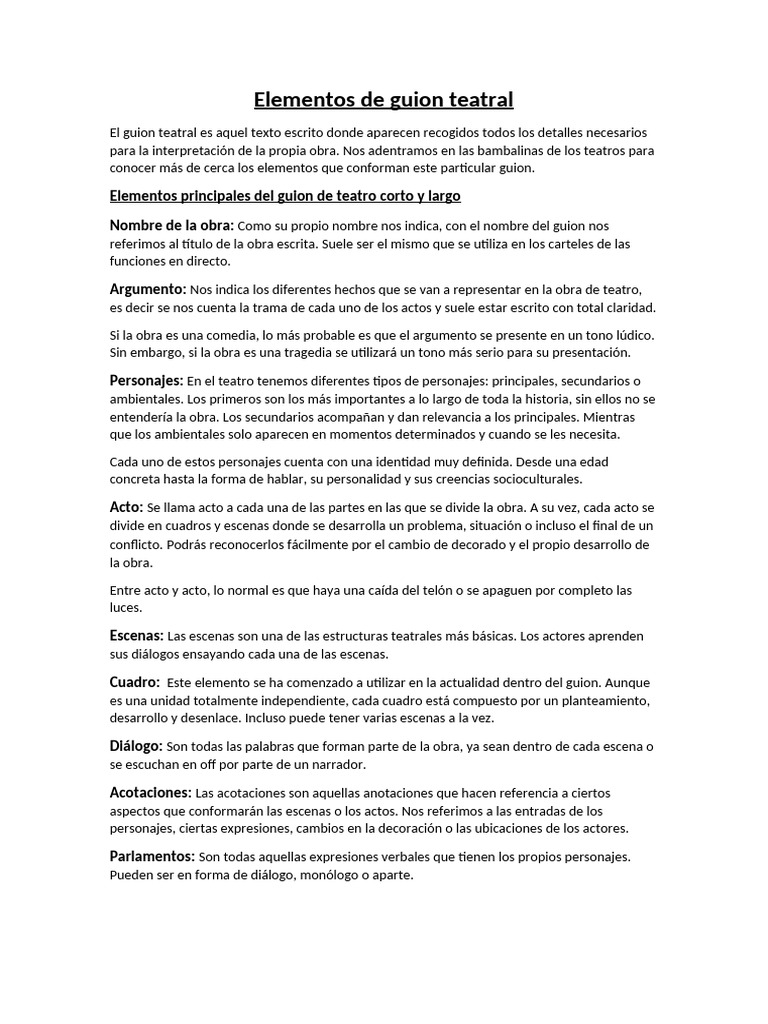 Elementos Clave del Guion Teatral | PDF | Teatro