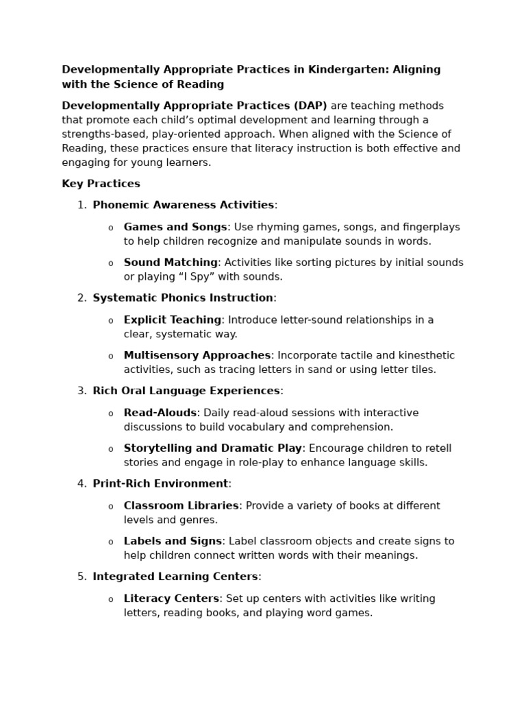 Developmentally Appropriate Practices in Kindergarten | PDF | Phonics ...