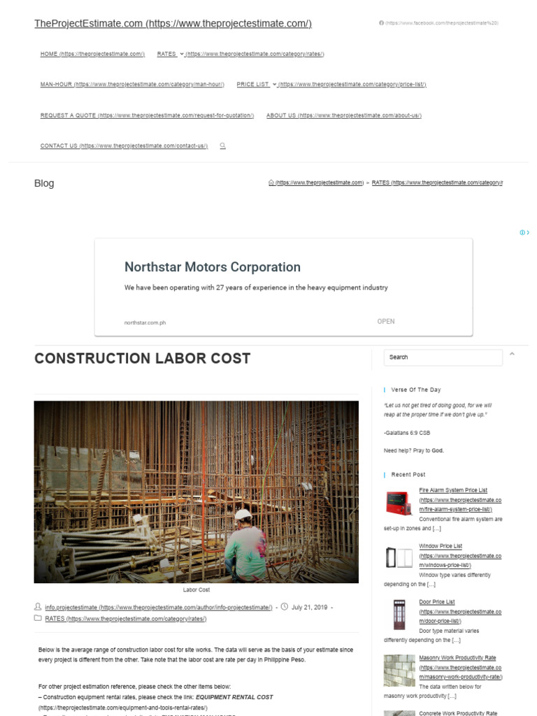 Philippine Construction Labor Rates | PDF | Electrician | Building ...