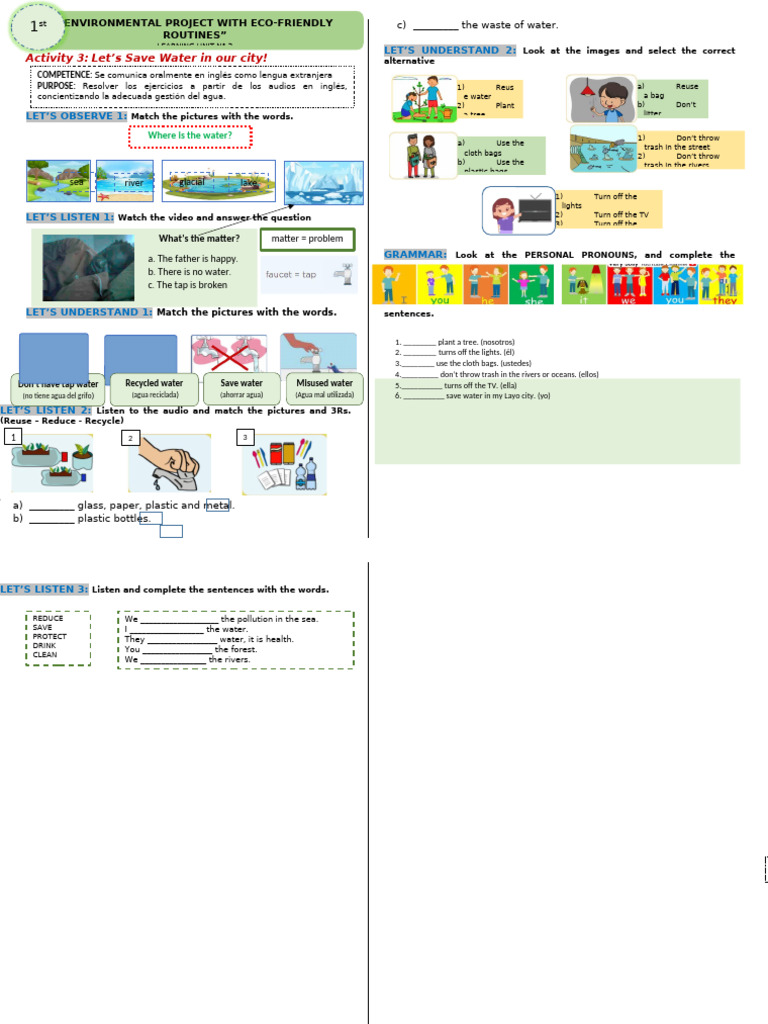 Activity 03 - Let's Save Water in Our City! 1° | PDF | Waste | Water