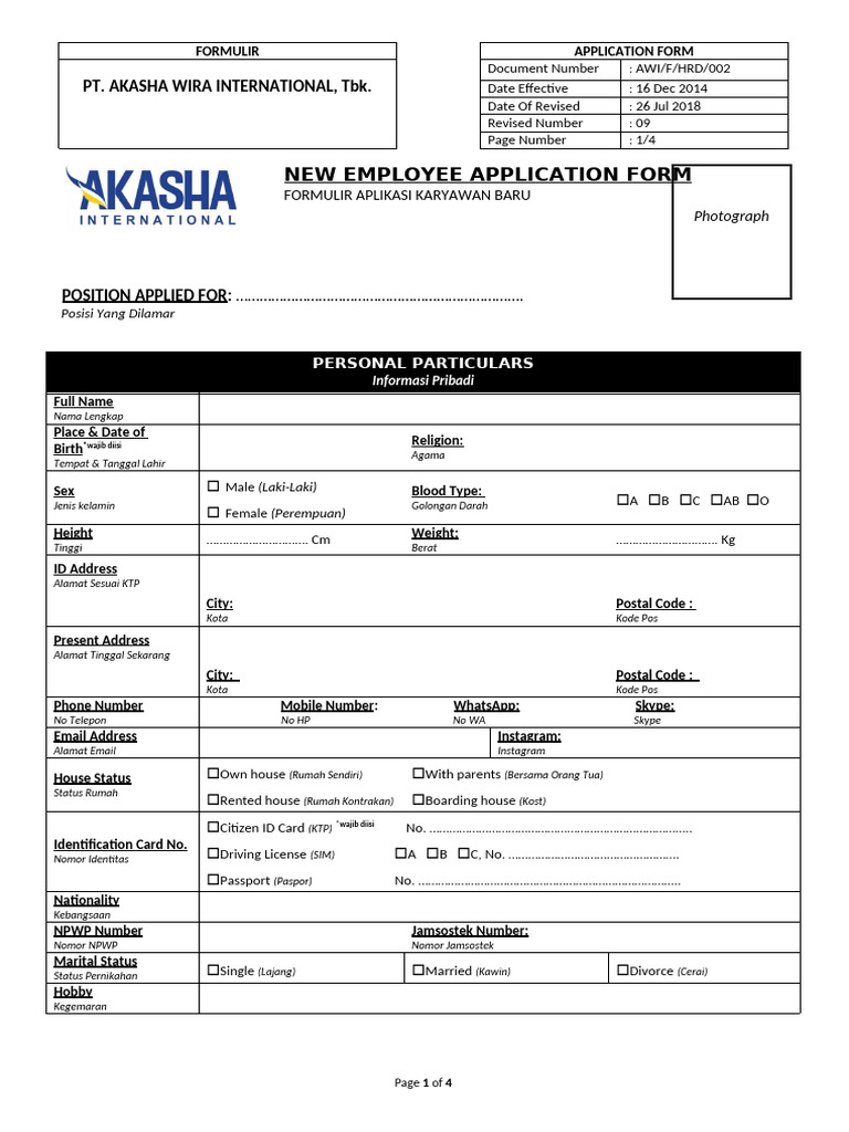 Application Form - Nama Anda | PDF