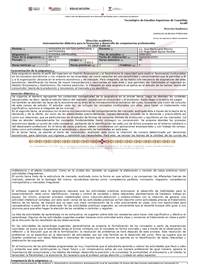 Econom. Empresarial Instrum - Alumnos 2024-2 | PDF | Mercado (economía) | Monopolio