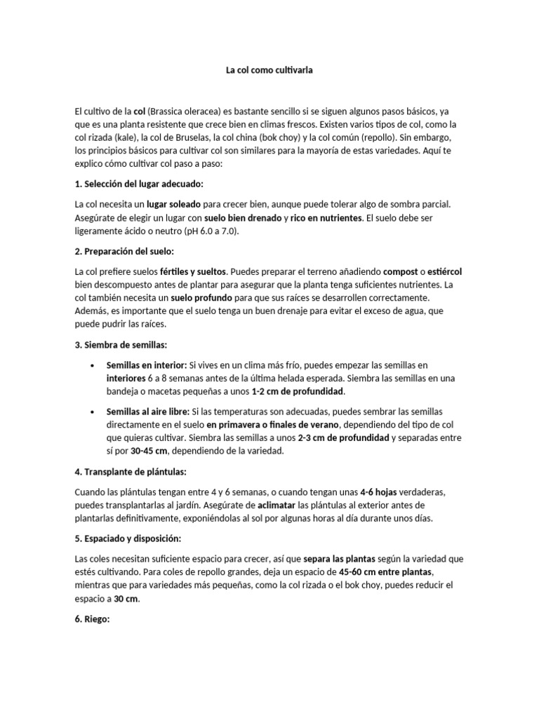 La Col Como Cultivarla | PDF | Repollo | Siembra