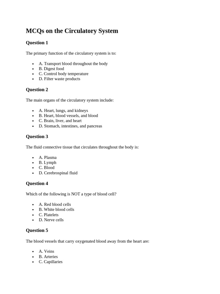 Mcq Circulatory System | PDF | Blood | Heart Valve