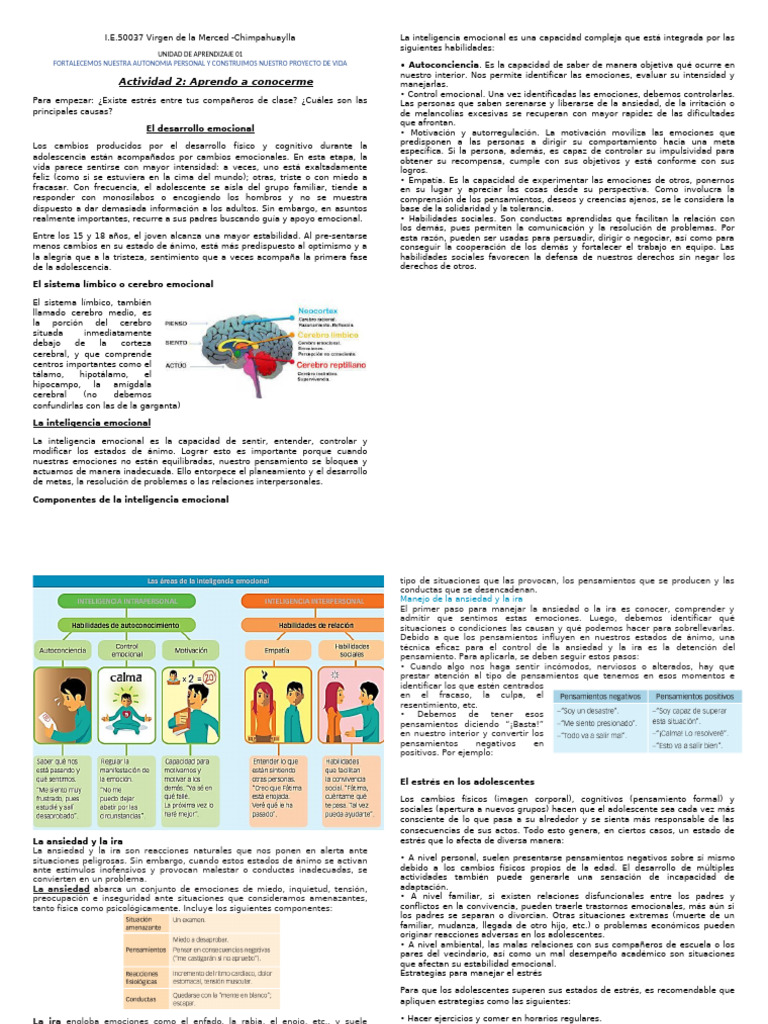 2° DPCC Actividad 2 - UA1 | PDF | Las emociones | Ansiedad