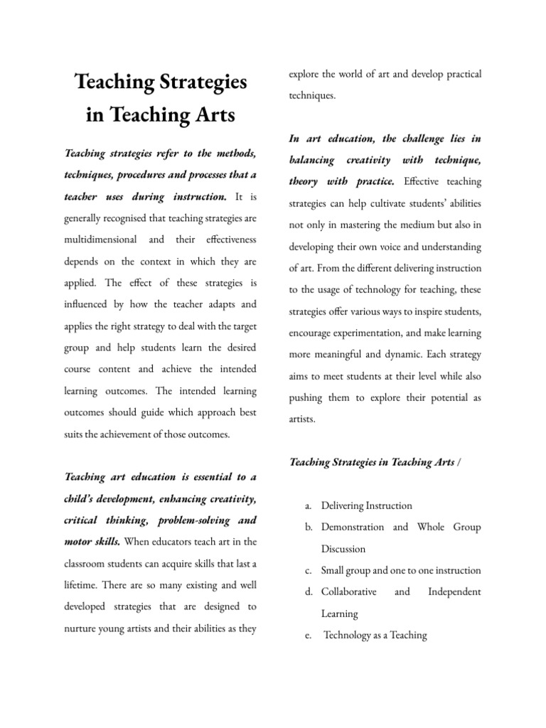 Teaching Strategies in Teaching Arts | PDF | Learning | Teachers