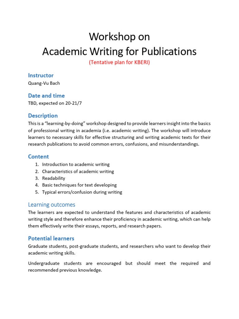Academic Writing Workshop for Researchers | PDF