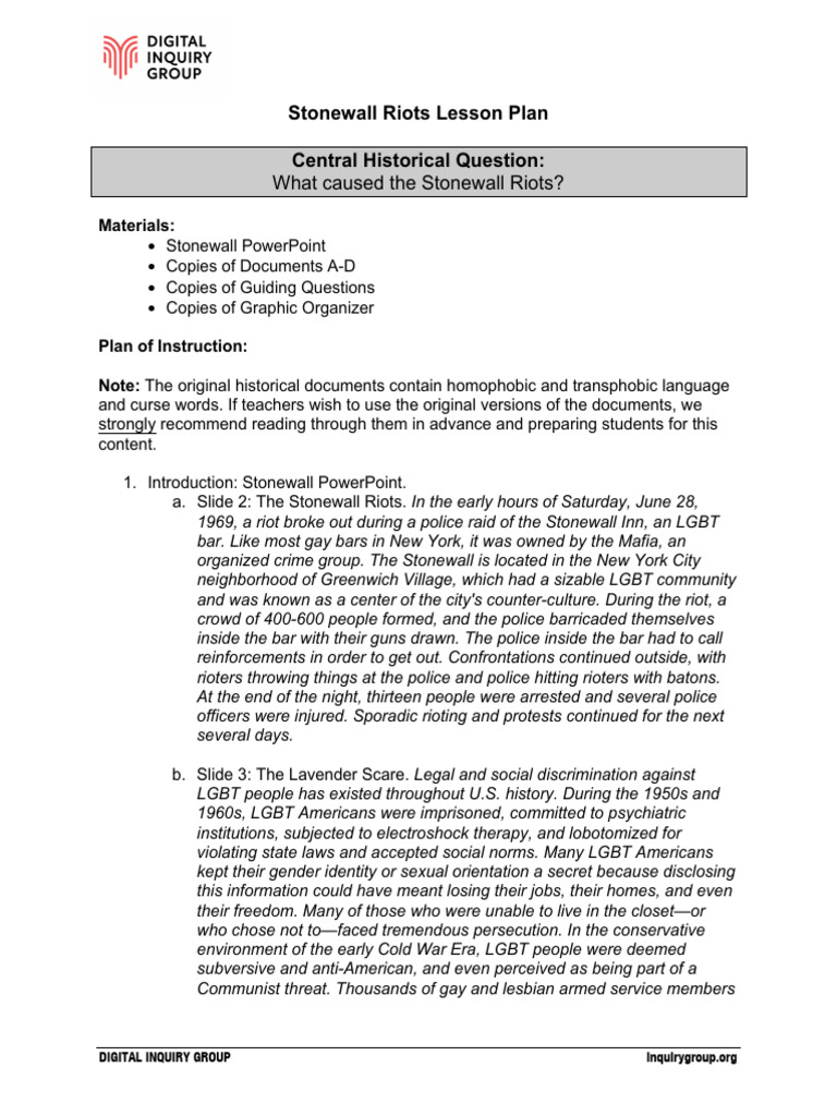 Stonewall Riots Teacher Materials | PDF | Lgbt | LGBTQIA+ Studies