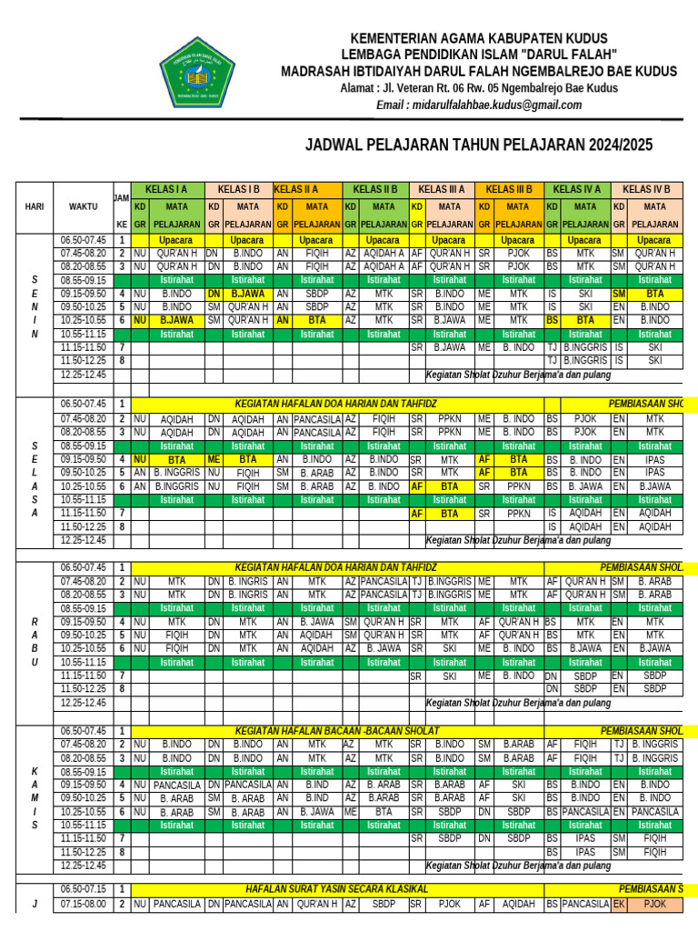 Jadwal Harian 2024 Revisi Ada Komputer Dan Ekstra Fix | PDF