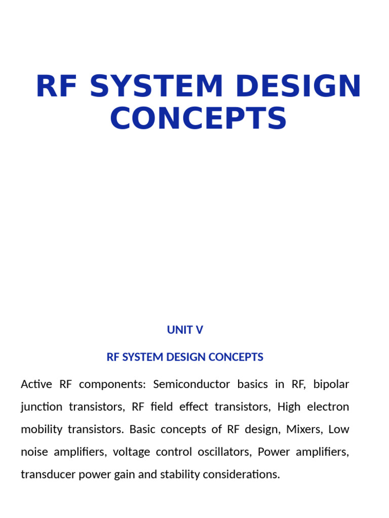 RF System Design Concepts | PDF | Amplifier | Transistor