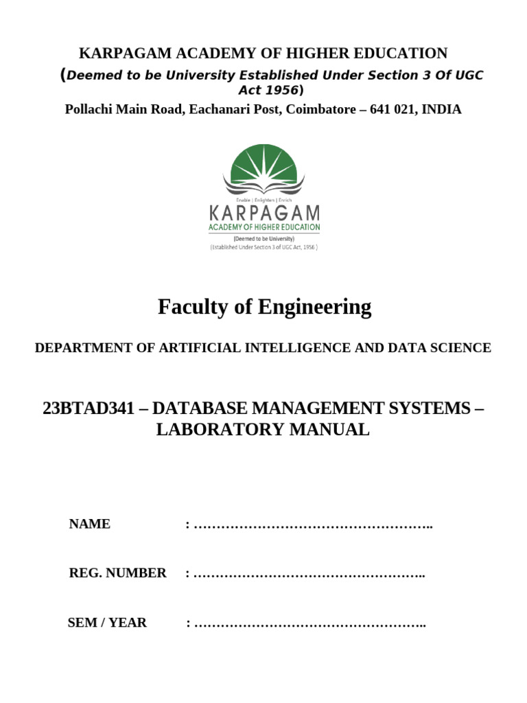 DBMS Lab Manual (23 Batch) | PDF | Databases | Database Index